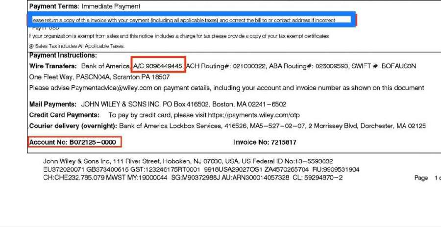 【求助】急!求助大家Wiley出版社版面费发票Invoice汇款的问题 - 论文投稿 - 投稿求助 - 小木虫论坛-学术科研互动平台